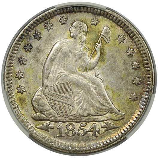 1854 Liberty Seated 25¢ CACG 347956491 2 L • Coin Rarities Online